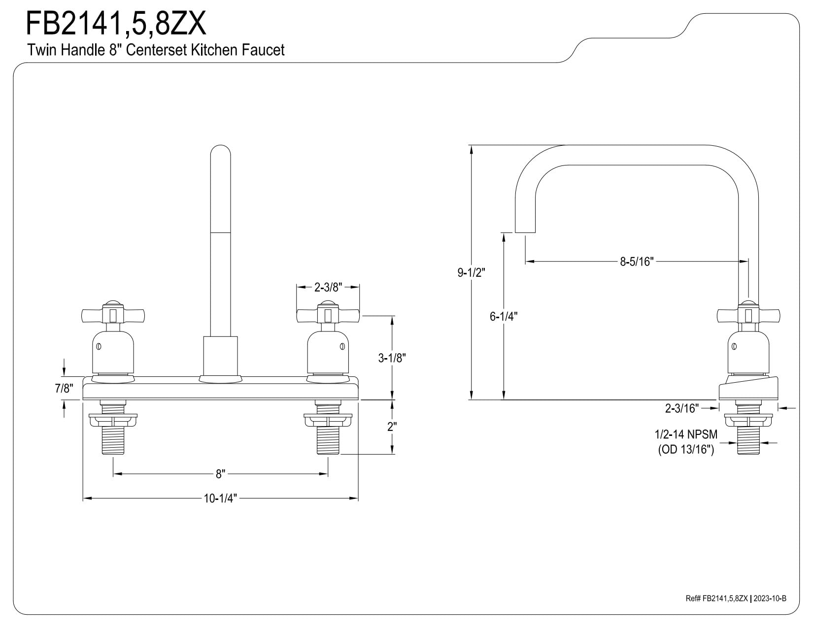 Kingston Brass FB2148ZX Millennium 8" Centerset Kitchen Faucet, Brushed Nickel