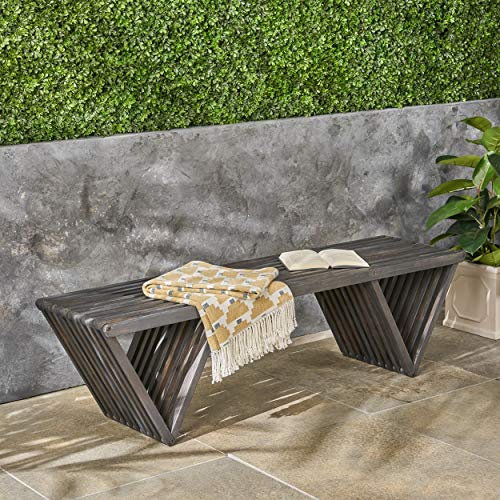 Christopher Knight Home Esme Outdoor Acacia Wood Bench, Dark Gray Finish