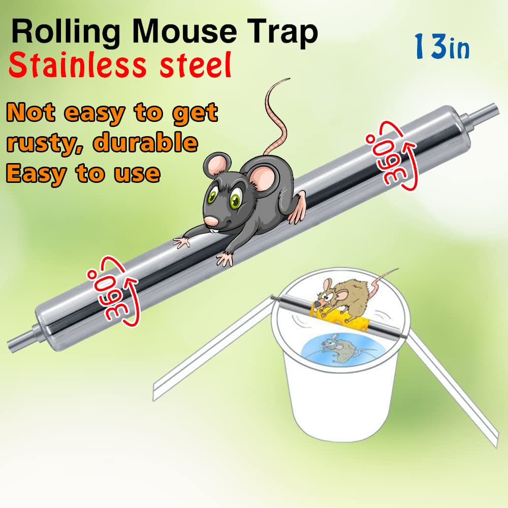 13inch Rolling Log Mouse Trap Rat Bucket Trap Humane Catch or Kill Spinning Roller Trap