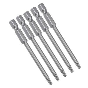 uxcell 5 pcs t15 magnetic torx screwdriver bits, 1/4 inch hex shank 3-inch length s2 security tamper proof screw driver kit tools