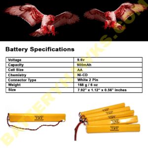 (5 Pack) BAT9.6V700 9.6v 900mAh Exit Sign Emergency Light ELBB003 ELB-B003 NiCad Battery Replacement ELB-B004 ELBB004 OSA228 CUSTOM-306-U BBAT0044A BAA-96 BBAT0043A