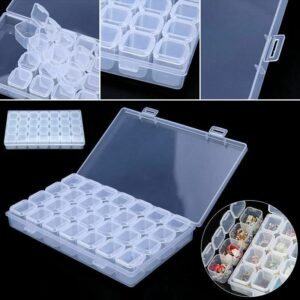 28 Grids Jewelry Storage Organizer, Clear Plastic 28 Slots Adjustable Tablet Organizer Jewelry Storage Organizer Box Container for Beads Earrings Storage Pills Jewelry, 6.9 x 4.3 x