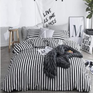 clothknow black and white bedding sets 3pcs striped twin duvet cover sets boys girls kids bedding ticking bedding duvet cover sets with zipper closure and 2 pillowcases