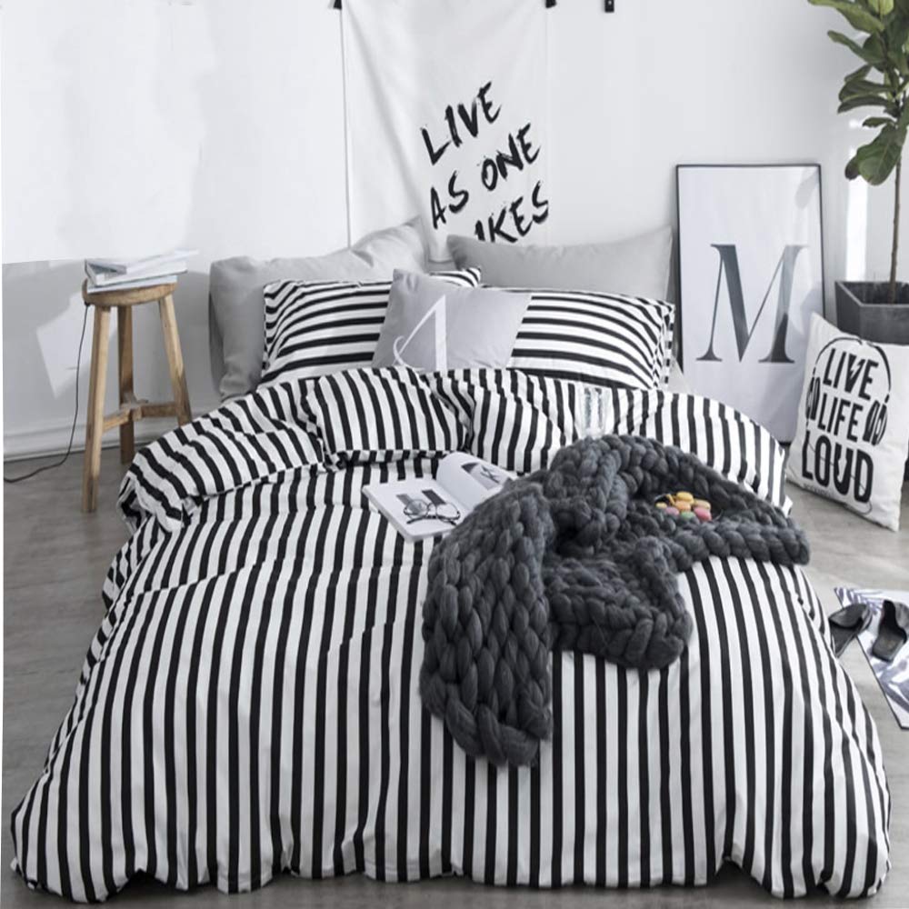 CLOTHKNOW Black and White Bedding Sets 3Pcs Striped Twin Duvet Cover Sets Boys Girls Kids Bedding Ticking Bedding Duvet Cover Sets with Zipper Closure and 2 Pillowcases