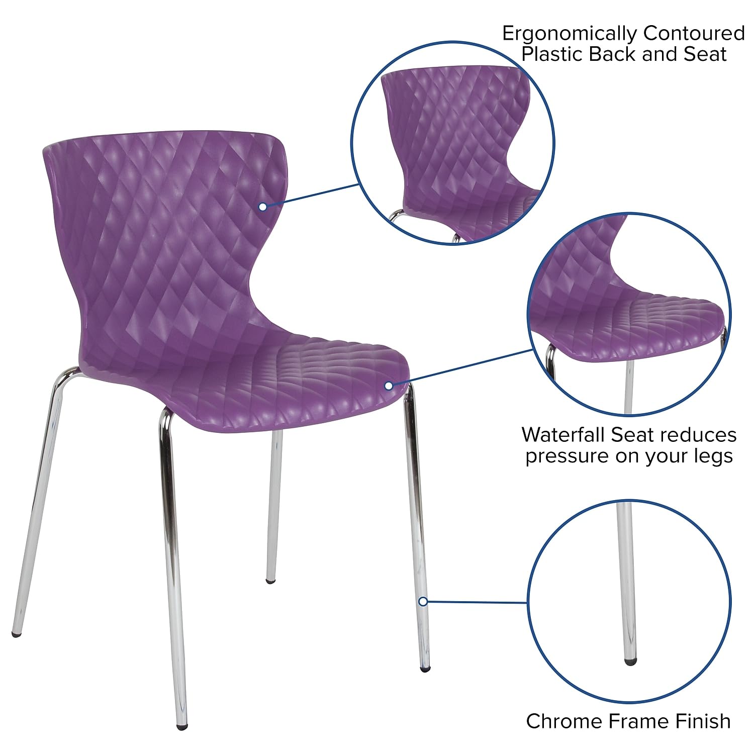 Flash Furniture Lowell Contemporary Design Purple Plastic Stack Chair