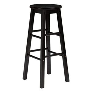 pj wood classic round seat 24 inch tall kitchen counter stools for homes, dining spaces, and bars with backless seats, square legs, black, set of 2