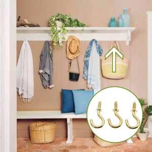 LANSEYQO Mini Ceiling Screw Hooks, 50 Pcs (3/4 inch) Hanging Cup Hooks Brass Plated Screw-in Hooks for Hanging Plants Mug Arts Decorations, Gold