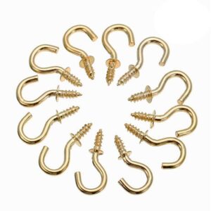 lanseyqo mini ceiling screw hooks, 50 pcs (3/4 inch) hanging cup hooks brass plated screw-in hooks for hanging plants mug arts decorations, gold