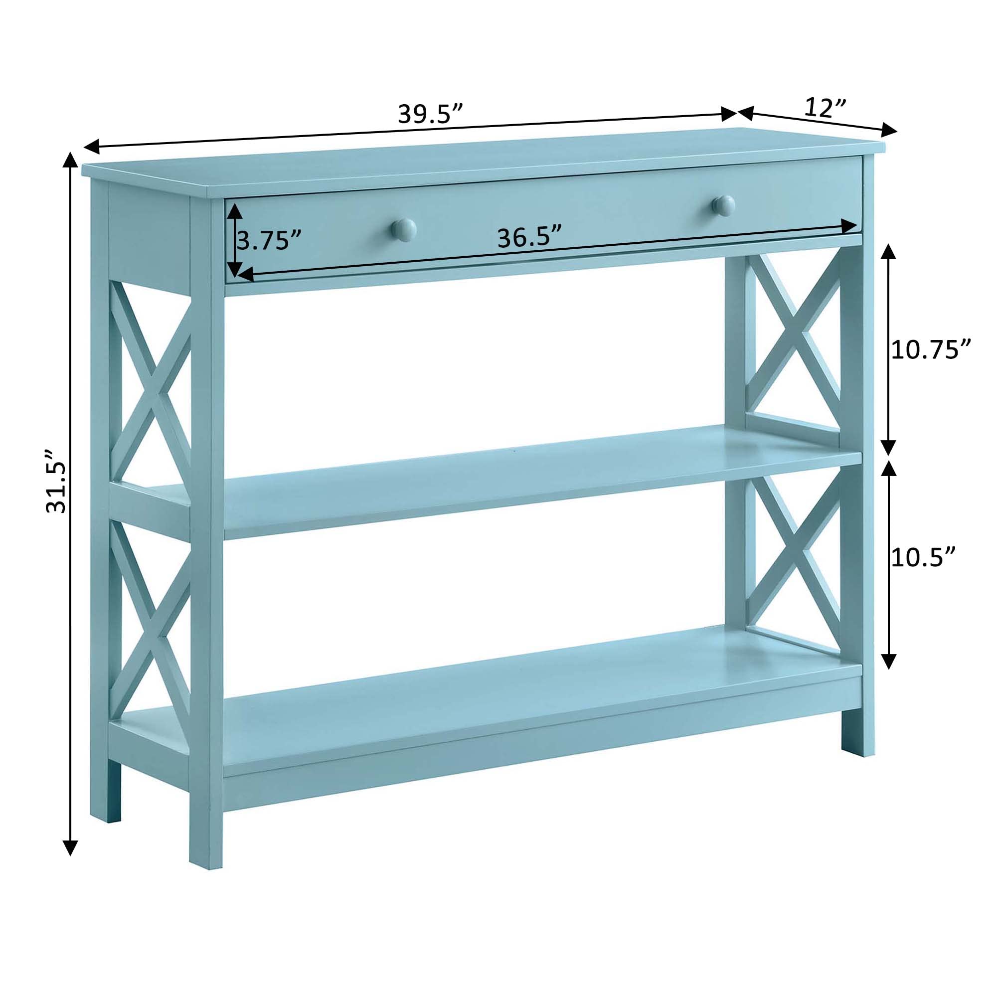 Convenience Concepts Oxford 1 Drawer Console Table with Shelves, Sea Foam Blue