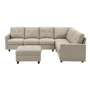 DAZONE Modular Sectional Sofa, 7-Piece Couches for Living Room, 6 Seater L Shaped Sleeper Sofa Furniture Set, Reversible Sectional Couches for Small Spaces Light Gray