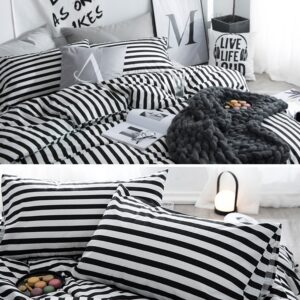 CLOTHKNOW Black and White Bedding Sets 3Pcs Striped Twin Duvet Cover Sets Boys Girls Kids Bedding Ticking Bedding Duvet Cover Sets with Zipper Closure and 2 Pillowcases