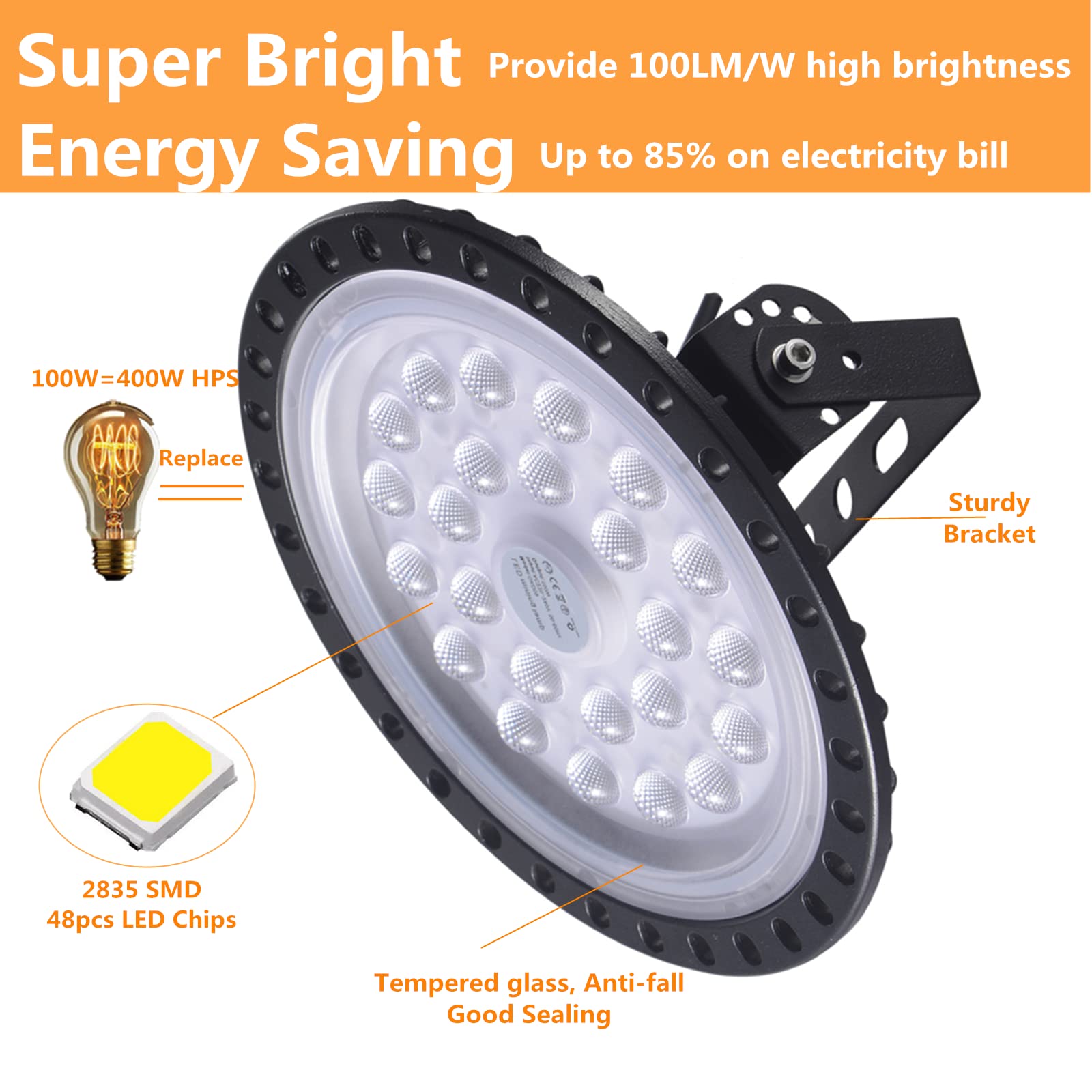 UFO LED High Bay Lights 50W,Super Bright 5000LM High Bay LED Shop Lights,6500K Daylight High Bay LED Lights,Waterproof High Bay Lighting,LED High Bay Light for Factory Warehouse Workshop