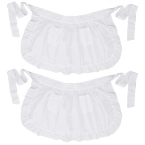 lilments twin pack retro kitchen ruffles waist apron with pockets (white)