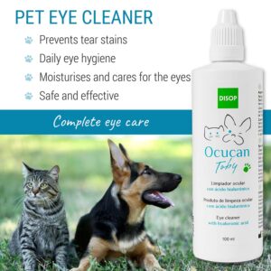 Ocucan Eye Wash Cleaner for Dogs and Cats with Hyaluronic Acid. Rinses and Removes Dirt Gently and Naturally. Soothes Irritated Eyes and Prevents Stains Under The Eyes of Pets, 100 ml (3.38 Fl Oz)