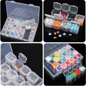 28 Grids Jewelry Storage Organizer, Clear Plastic 28 Slots Adjustable Tablet Organizer Jewelry Storage Organizer Box Container for Beads Earrings Storage Pills Jewelry, 6.9 x 4.3 x