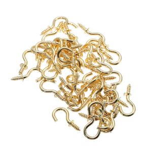 LANSEYQO Mini Ceiling Screw Hooks, 50 Pcs (3/4 inch) Hanging Cup Hooks Brass Plated Screw-in Hooks for Hanging Plants Mug Arts Decorations, Gold