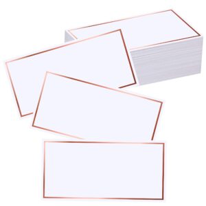 exquiss 50 pcs place cards 4”x2” with rose gold foil border for food buffet party, name place cards for table setting, wedding reception, escort cards name cards for birthday dinner