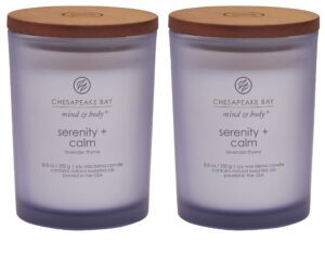 chesapeake bay candle scented candles, serenity + calm (lavender thyme) medium jar, 2-pack, perfect for home décor and gifting