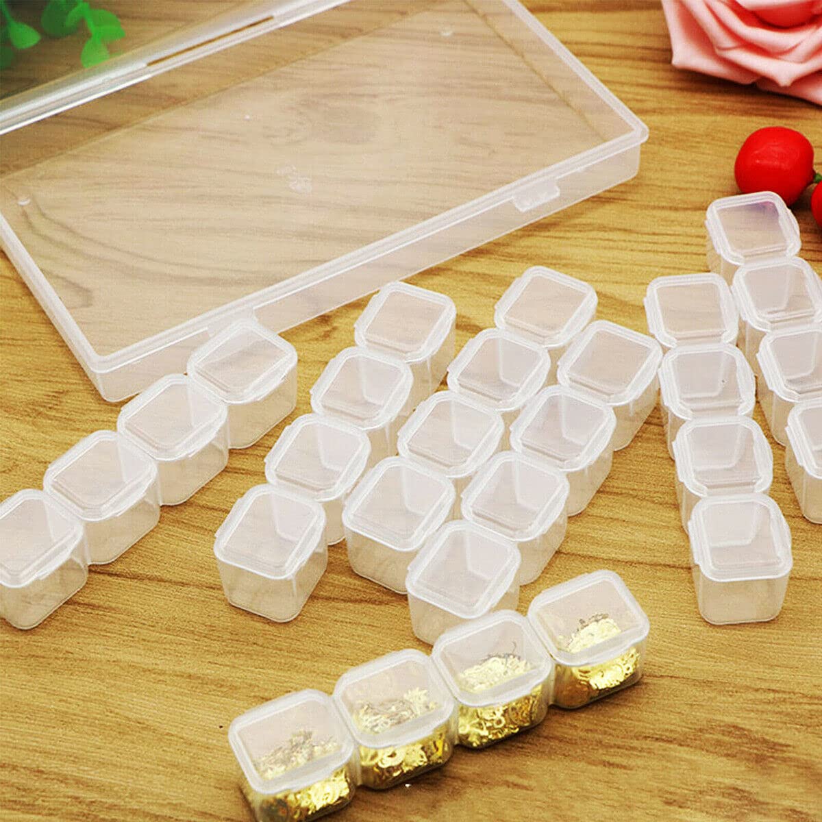 28 Grids Jewelry Storage Organizer, Clear Plastic 28 Slots Adjustable Tablet Organizer Jewelry Storage Organizer Box Container for Beads Earrings Storage Pills Jewelry, 6.9 x 4.3 x