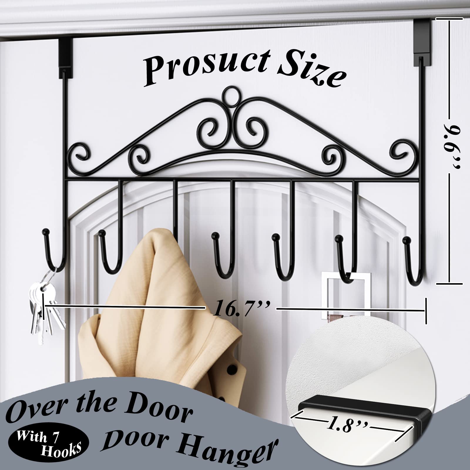 Youdepot Over The Door Hook - 7 Hook Bronze Coat Rack, Towel Hanger, Bathroom Door Hooks, Clothes Hanger, Hat Organizer, and Belt Holder. Easy to Install Door Hanger Hook.