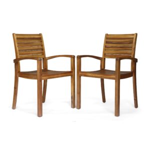 christopher knight home watts outdoor acacia wood dining chairs, teak finish (set of 2)