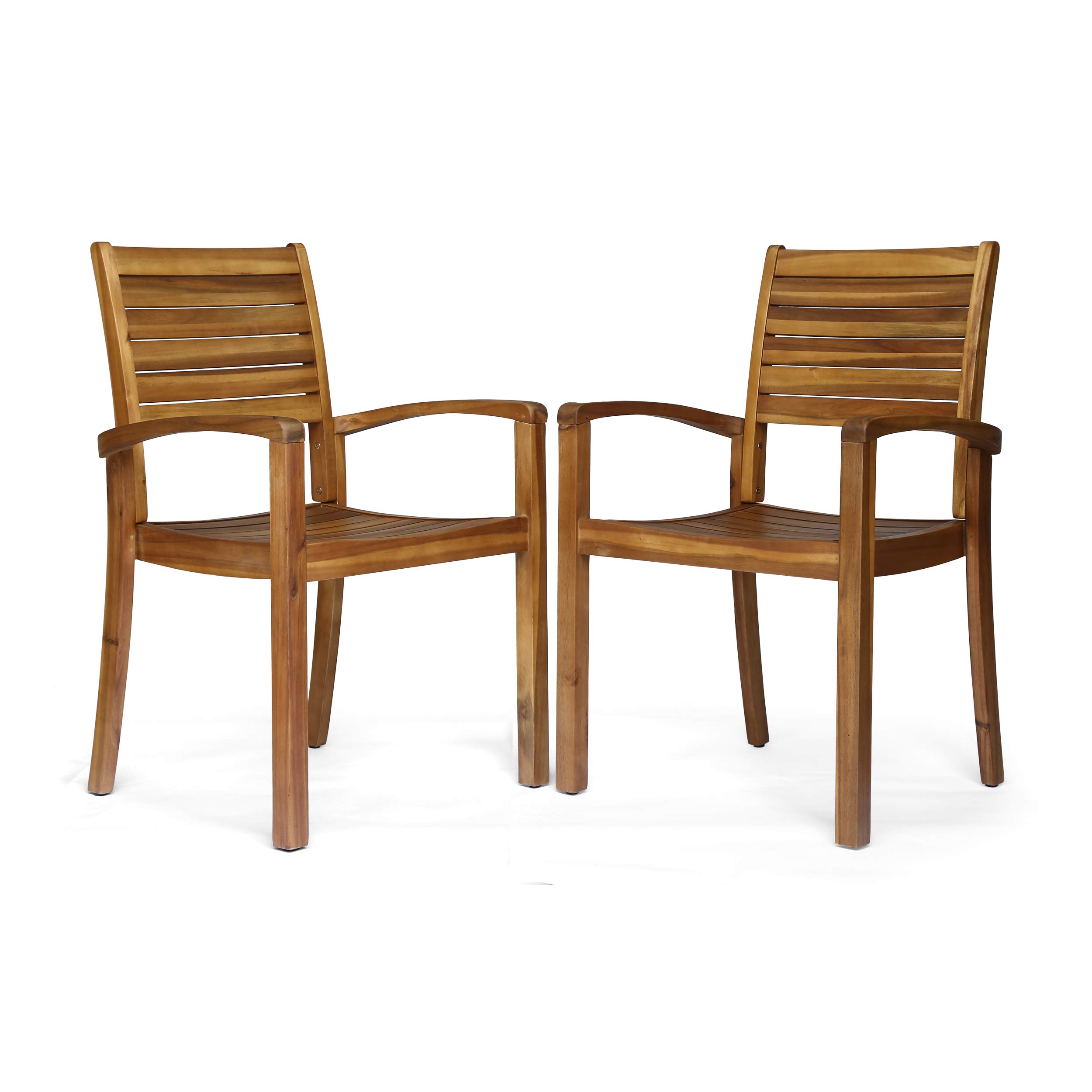 Christopher Knight Home Watts Outdoor Acacia Wood Dining Chairs, Teak Finish (Set of 2)