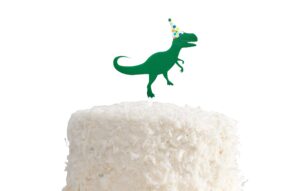 birthday dinosaur acrylic cake topper for any birthday party - trex, tyrannosaurus rex party hat polka dot