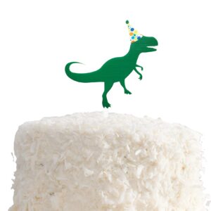 Birthday Dinosaur Acrylic Cake Topper for Any Birthday Party - Trex, Tyrannosaurus Rex Party Hat Polka Dot