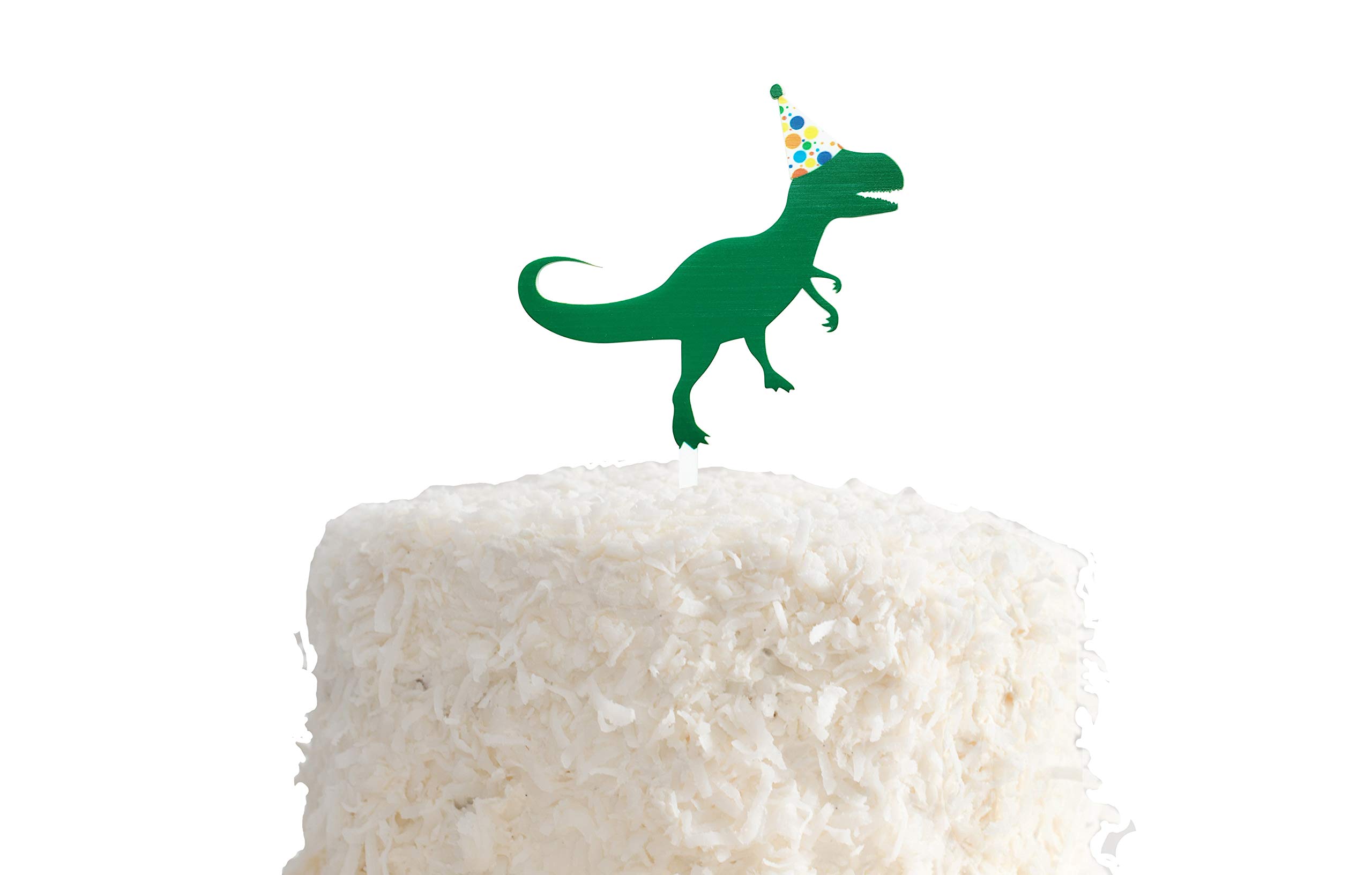 Birthday Dinosaur Acrylic Cake Topper for Any Birthday Party - Trex, Tyrannosaurus Rex Party Hat Polka Dot