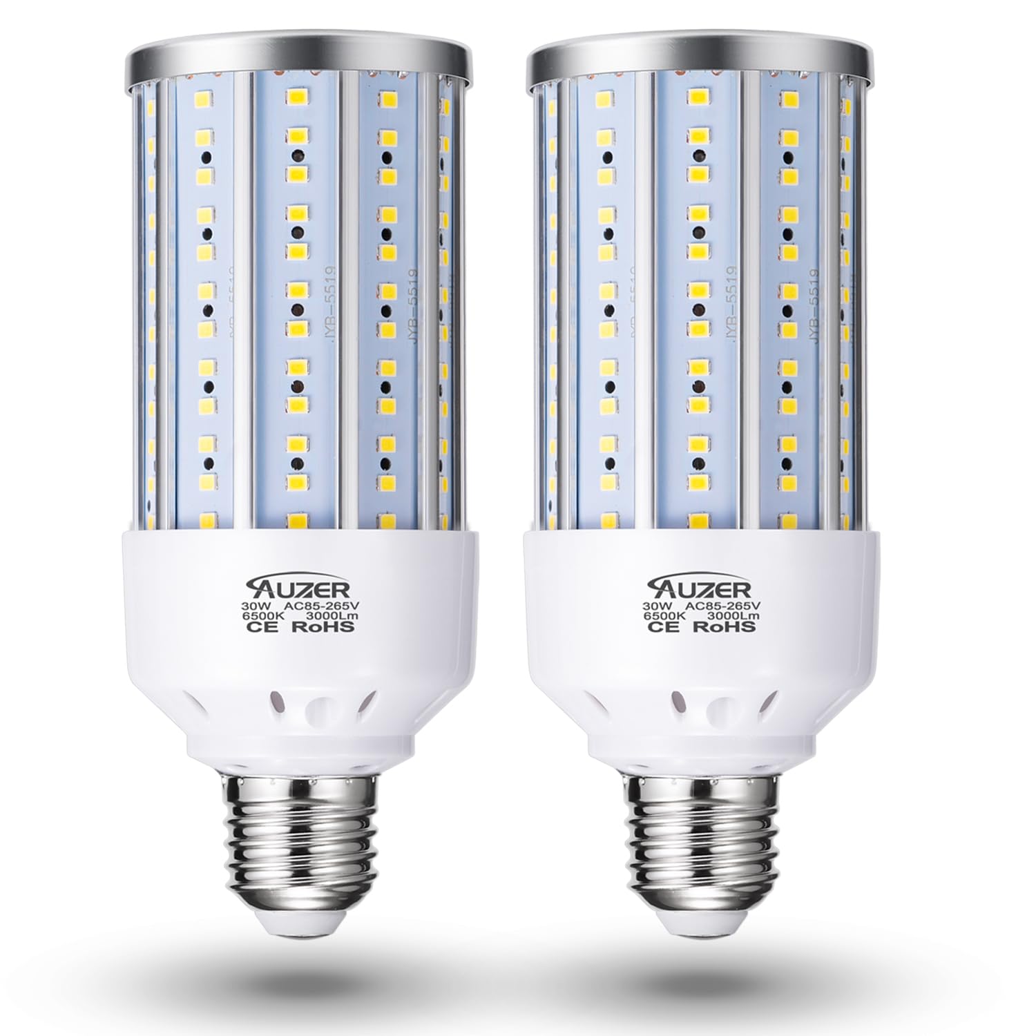 Auzer 2-Pack 30W (200W Equivalent), E26 Standard Base LED Corn Light Bulb for Garage Factory Warehouse Street Lamp Post Lighting Barn Porch Backyard Garden, 6500K Daylight, 85V-265V