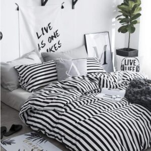 CLOTHKNOW Black and White Bedding Sets 3Pcs Striped Twin Duvet Cover Sets Boys Girls Kids Bedding Ticking Bedding Duvet Cover Sets with Zipper Closure and 2 Pillowcases