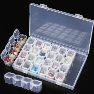 28 Grids Jewelry Storage Organizer, Clear Plastic 28 Slots Adjustable Tablet Organizer Jewelry Storage Organizer Box Container for Beads Earrings Storage Pills Jewelry, 6.9 x 4.3 x