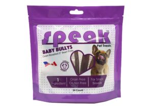 speak pet products treats dog baby bullys, natural gluten and grain free low calorie 5 inch beef chews for small breeds, perfect alternative for rawhide, 24 count