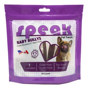 Speak Pet Products Treats Dog Baby Bullys, Natural Gluten and Grain Free Low Calorie 5 Inch Beef Chews for Small Breeds, Perfect Alternative for Rawhide, 24 Count