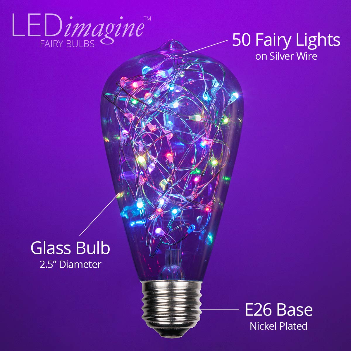 LEDimagine Fairy String Light Bulb Fairy Lights, LED Globe Fairy Light Pendant Bulb, Globe Fairy LED Light (RGB Multicolor Color Changing, ST64 Bulb, E26 Base)