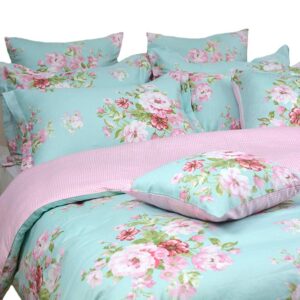 fadfay shabby floral duvet cover set pink grid cotton farmhouse bedding with hidden zipper closure 3 pieces, 1duvet cover & 2pillowcases,king/california king size