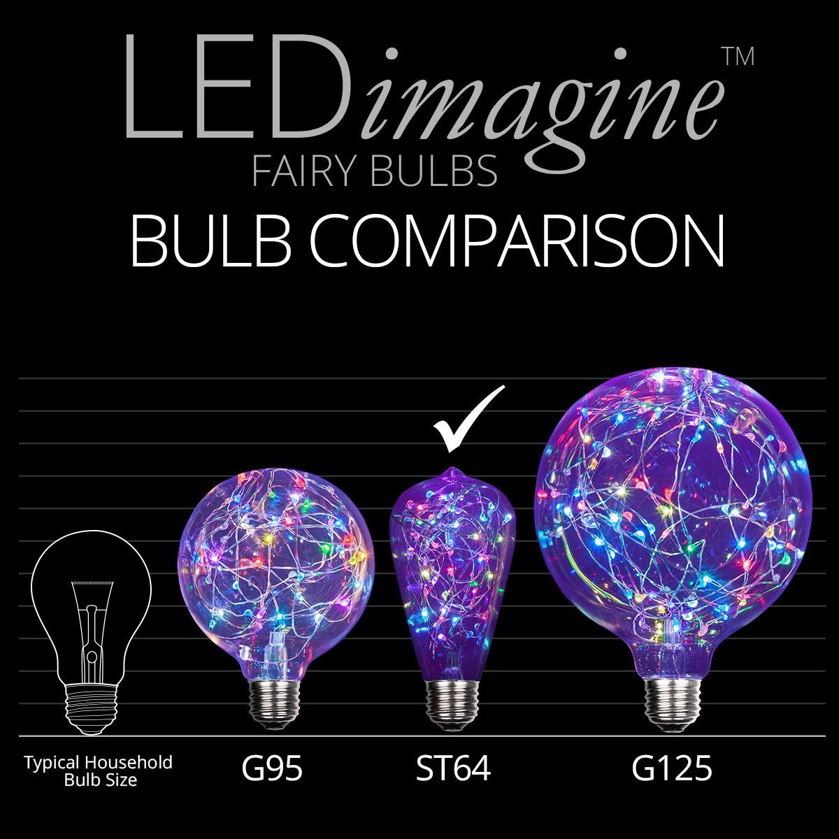 LEDimagine Fairy String Light Bulb Fairy Lights, LED Globe Fairy Light Pendant Bulb, Globe Fairy LED Light (RGB Multicolor Color Changing, ST64 Bulb, E26 Base)