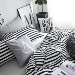 CLOTHKNOW Black and White Bedding Sets 3Pcs Striped Twin Duvet Cover Sets Boys Girls Kids Bedding Ticking Bedding Duvet Cover Sets with Zipper Closure and 2 Pillowcases