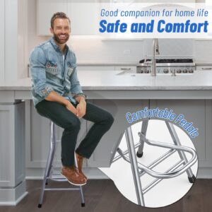 Be&xn Folding Stools for Adults Portable, 28 inch Collapsible Stool Heavy Duty, Indoor Tall Bar stools with Handle, Plastic Counter Barstool Chair for Kitchen Outdoor Travel-Blue