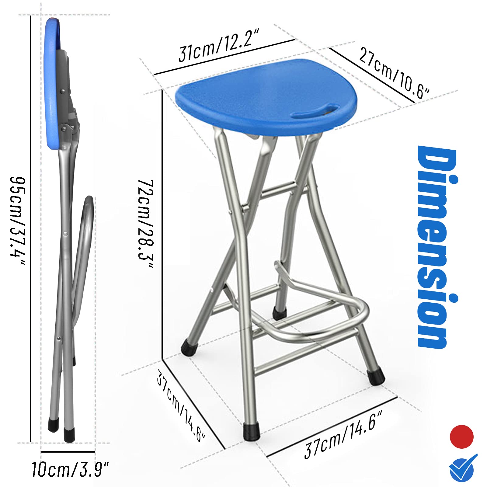 Be&xn Folding Stools for Adults Portable, 28 inch Collapsible Stool Heavy Duty, Indoor Tall Bar stools with Handle, Plastic Counter Barstool Chair for Kitchen Outdoor Travel-Blue