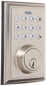 honeywell safes & door locks ble electronic entry deadbolt with keypad, square faceplate, satin nickel