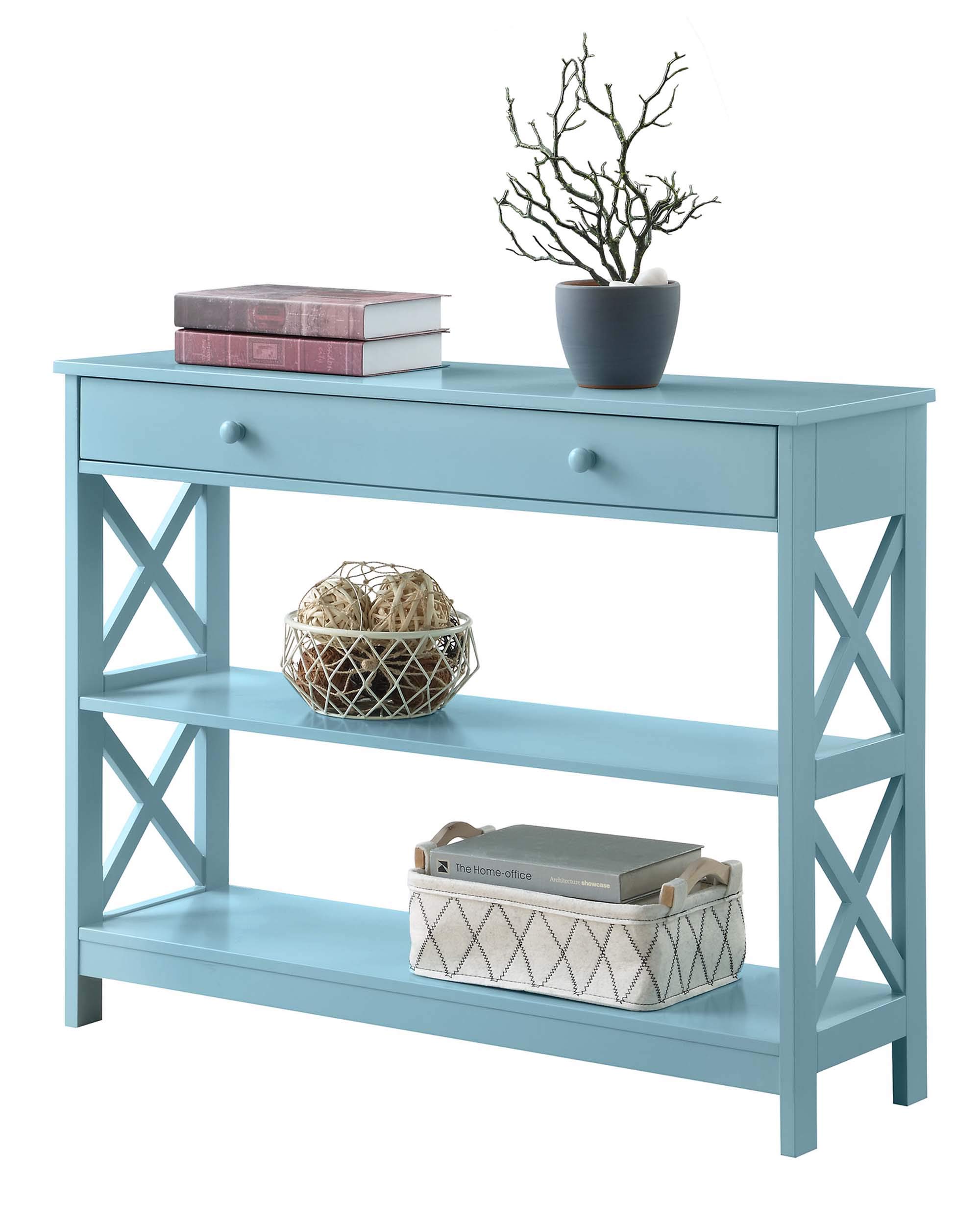 Convenience Concepts Oxford 1 Drawer Console Table with Shelves, Sea Foam Blue