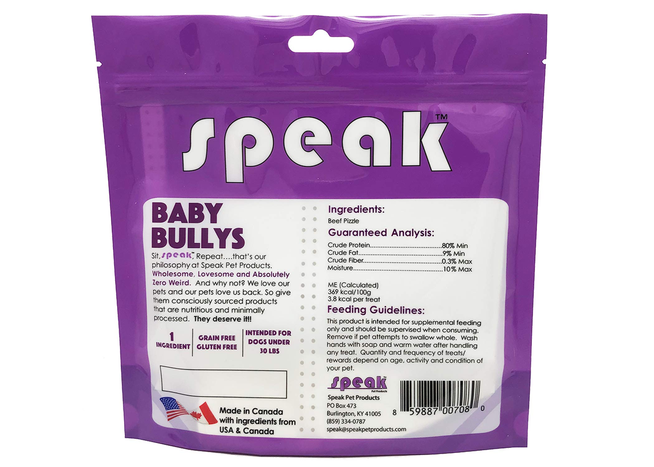 Speak Pet Products Treats Dog Baby Bullys, Natural Gluten and Grain Free Low Calorie 5 Inch Beef Chews for Small Breeds, Perfect Alternative for Rawhide, 24 Count