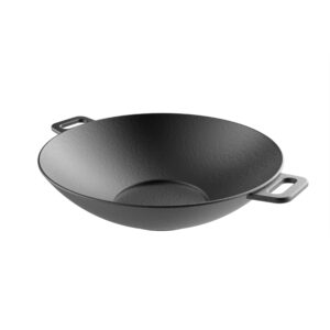 Classic Cuisine Cast Iron Wok-14” Pre-Seasoned, Flat Bottom Cookware with Handles-Compatible with Stovetop, Oven, Induction, Grill, or Campfire, (82-KIT1088)