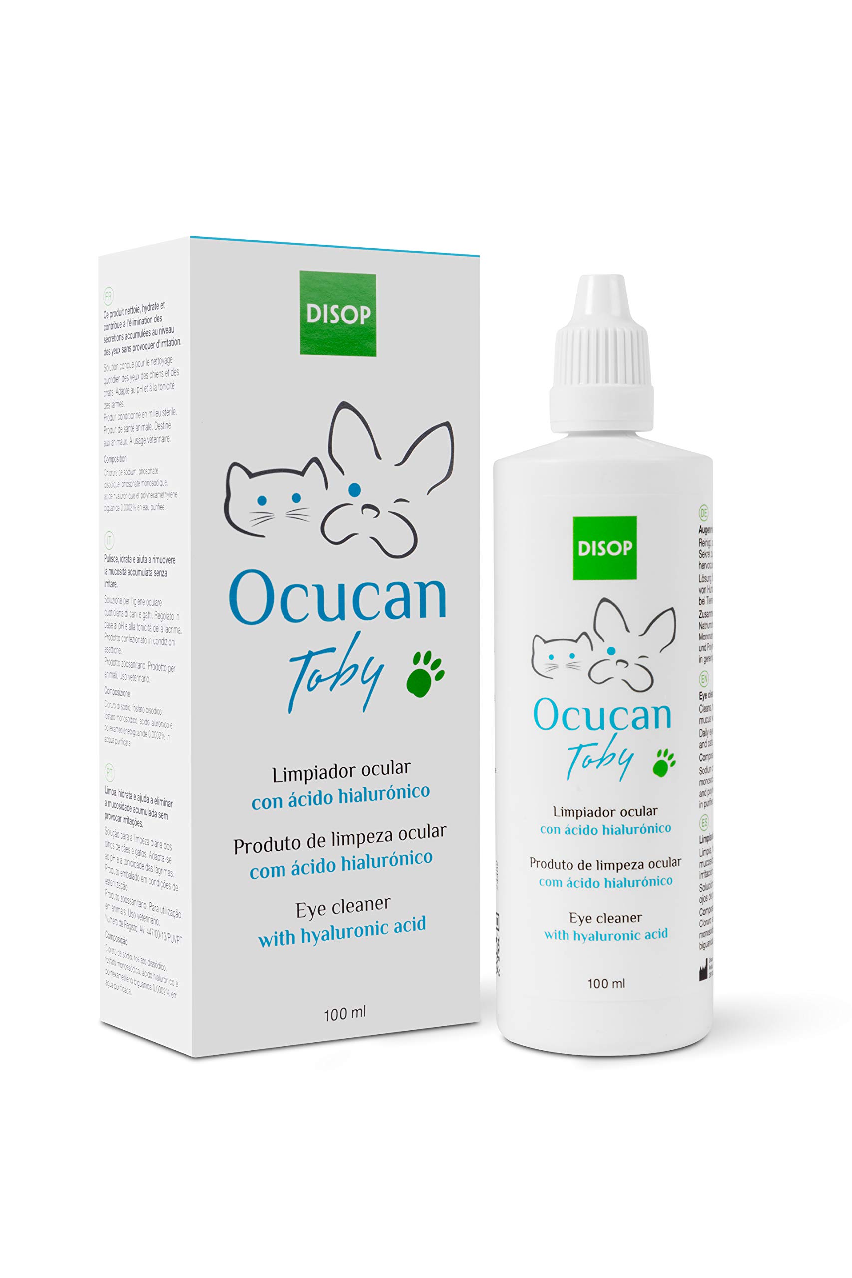 Ocucan Eye Wash Cleaner for Dogs and Cats with Hyaluronic Acid. Rinses and Removes Dirt Gently and Naturally. Soothes Irritated Eyes and Prevents Stains Under The Eyes of Pets, 100 ml (3.38 Fl Oz)