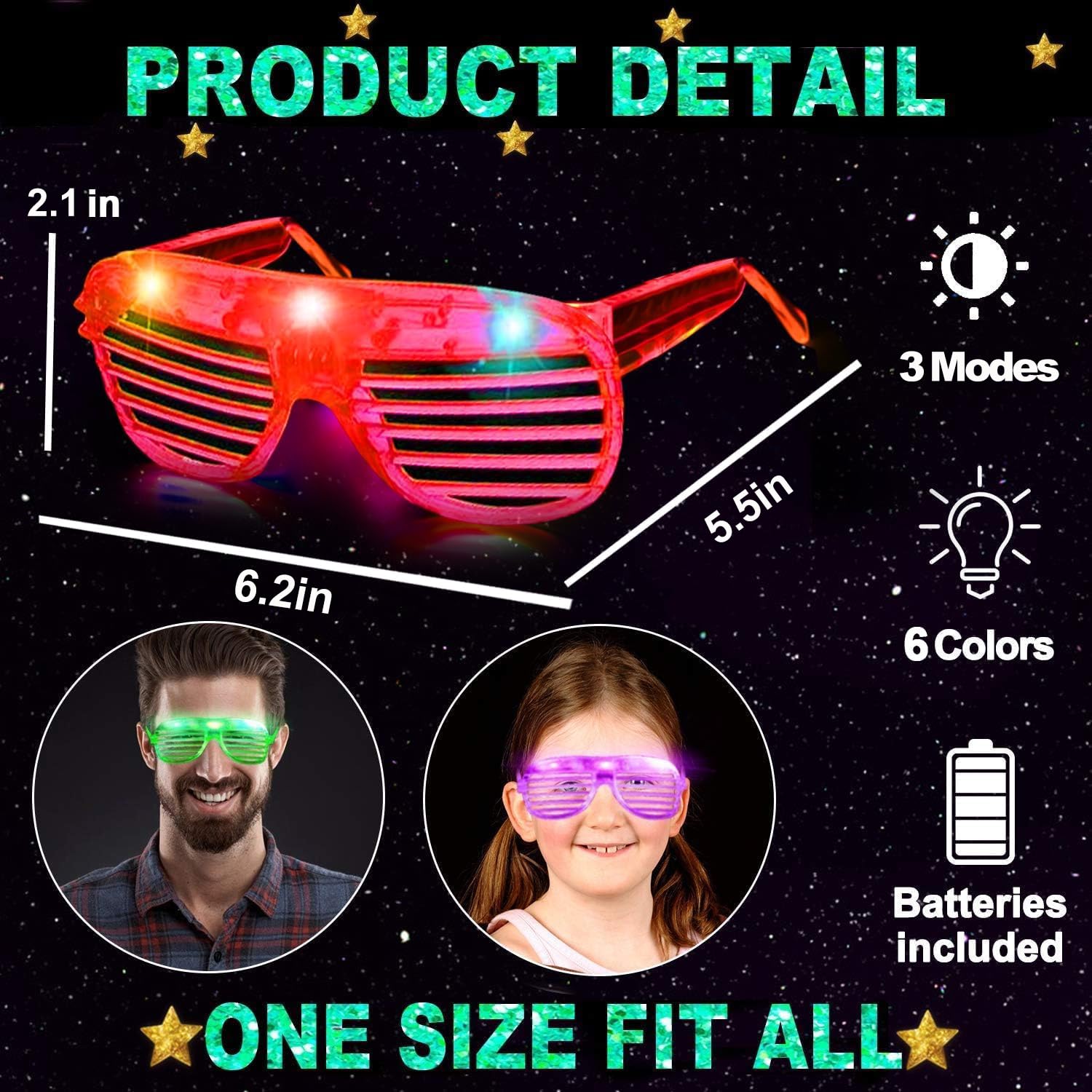 20 Pack LED Glasses New Years Eve Party Supplies, 6 Colors Light Up Glasses Shutter Shades Glow Sticks Glasses Led Party Sunglasses Kids/Adults Glow In Dark New Years 2025 Party Favors Neon Glow Toys