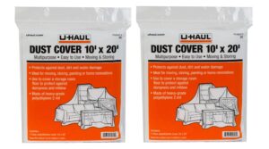 u-haul dust covers - furniture protection for moving, renovations, and storage - water resistant - 10' x 20' plastic sheets - pack of 2 covers