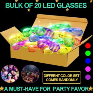 20 Pack LED Glasses New Years Eve Party Supplies, 6 Colors Light Up Glasses Shutter Shades Glow Sticks Glasses Led Party Sunglasses Kids/Adults Glow In Dark New Years 2025 Party Favors Neon Glow Toys