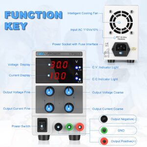 DC Power Supply Variable,30V 10A Bench Power Supply Electroforming,Adjustable Regulated Power with 3 Digit Display for Laboratory,Test Faulty Motor,Mobile Phone Repair,DIY,SKY TOPPOWER STP3010