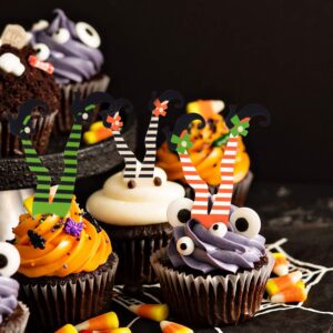 Whaline Halloween Cupcake Toppers Witch Boot Paper Cupcake Decorations for Cupcake Dish Decoration Party Supplies, 30 Pack